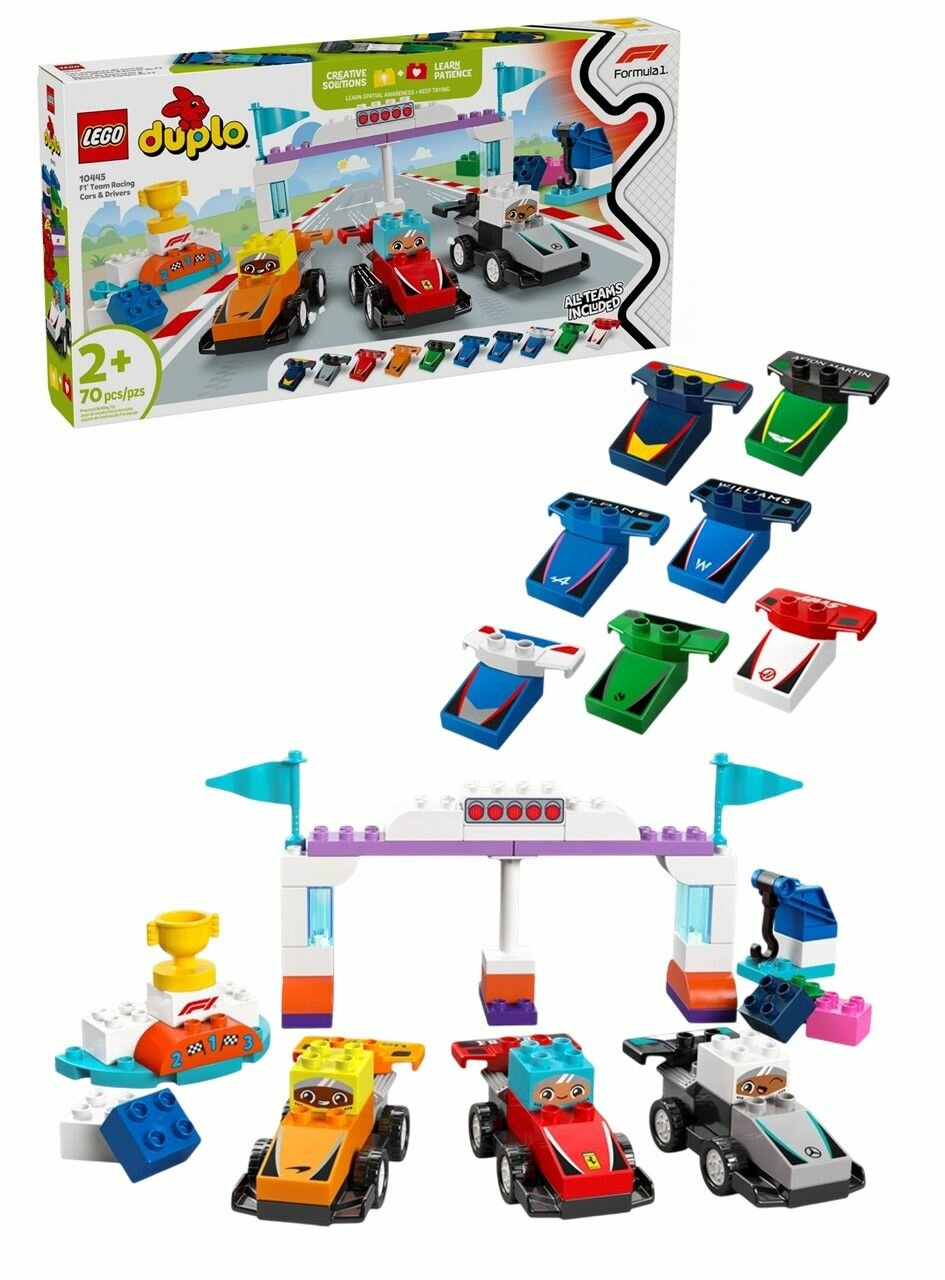 10445 Конструктор LEGO DUPLO F1 Team Race Cars & Drivers Гоночные машины и пилоты команды F1 70 деталей