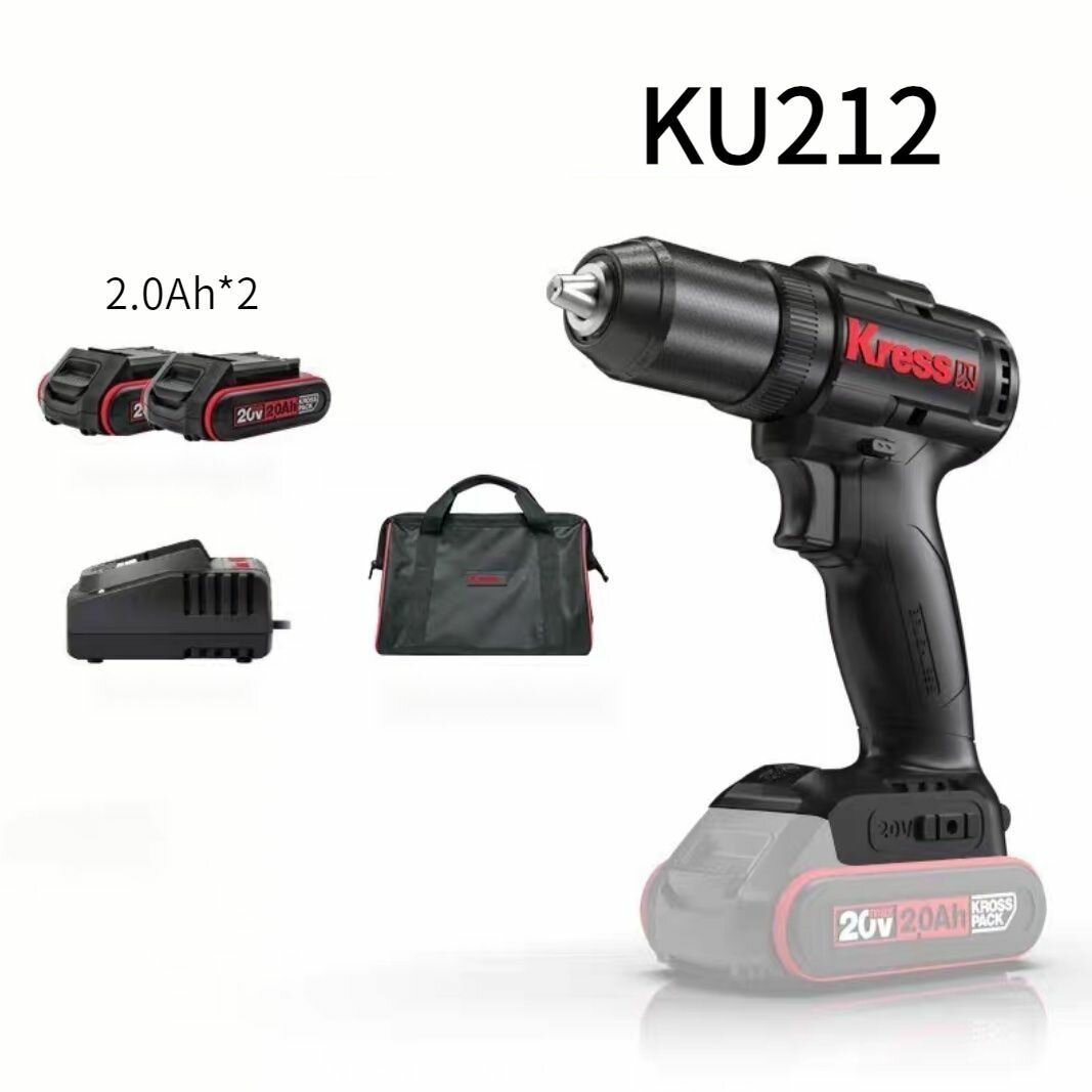 Дрель-шуруповерт Kress KU212, аккумуляторная, 2.0Ah аккумуляторы*2+зарядное устройство