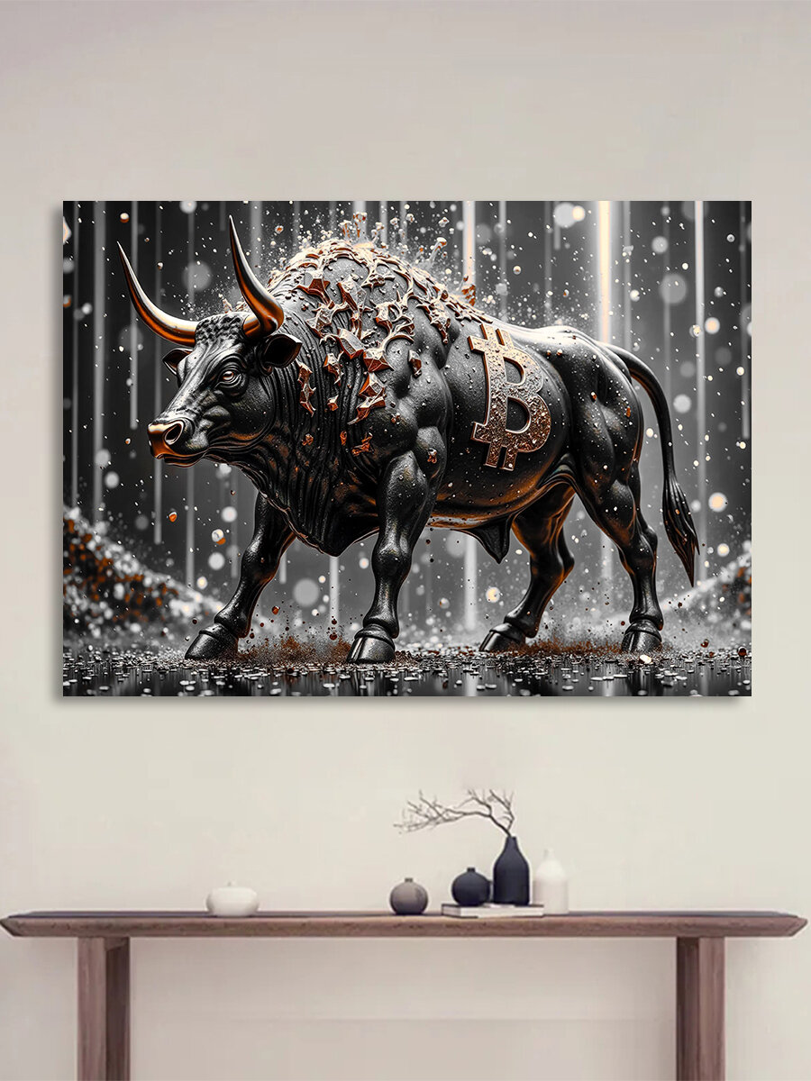Картина на холсте - "Бык мотивация деньги в офис" , 30х40 см.