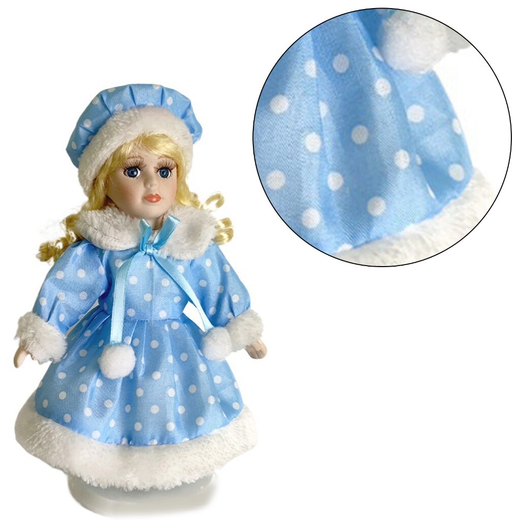 Фарфоровая кукла 20 см блондинка в платье для фото, украшения и подарка