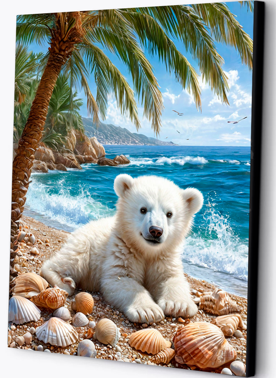 Картина на стену для интерьера "Мишка на море" 40х50 см, холст на подрамнике, InterHobby