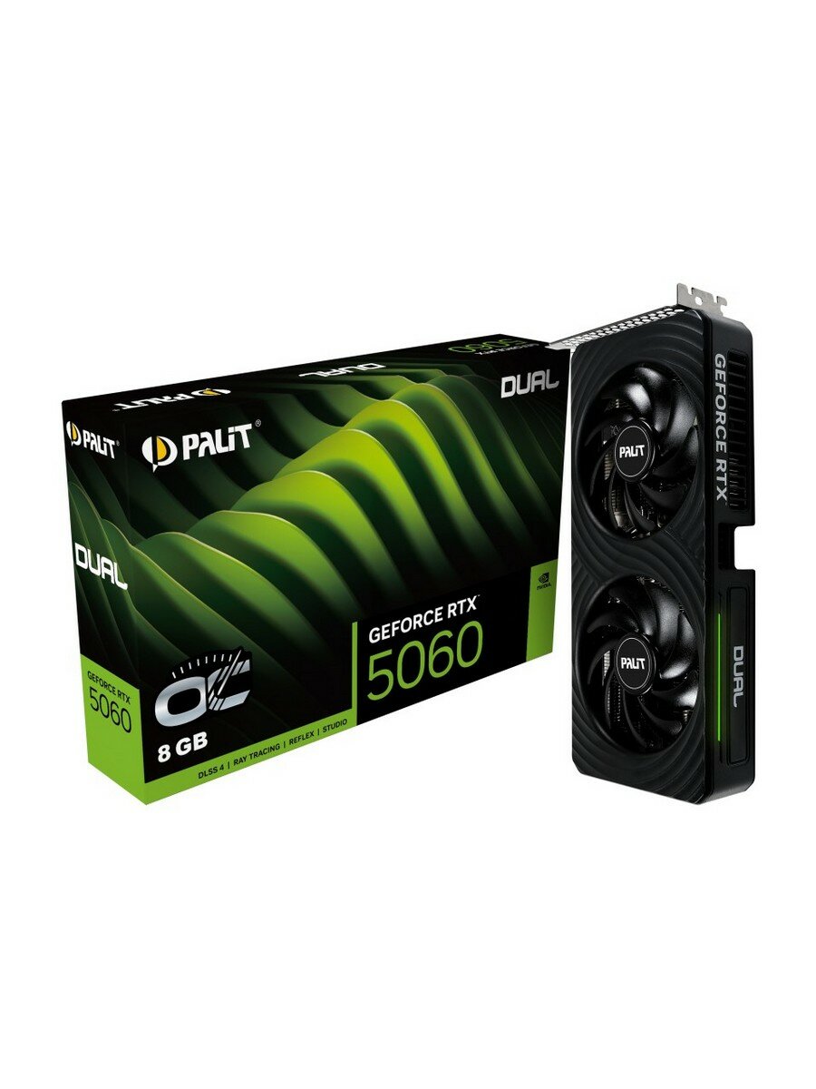 Видеокарта PALIT PCI-E nVidia GeForce RTX5060 8G DUAL OC (8Gb, GDDR7, 128 bit, HDMI+DP, RTL) (NE75060S19P1-GB2063D)