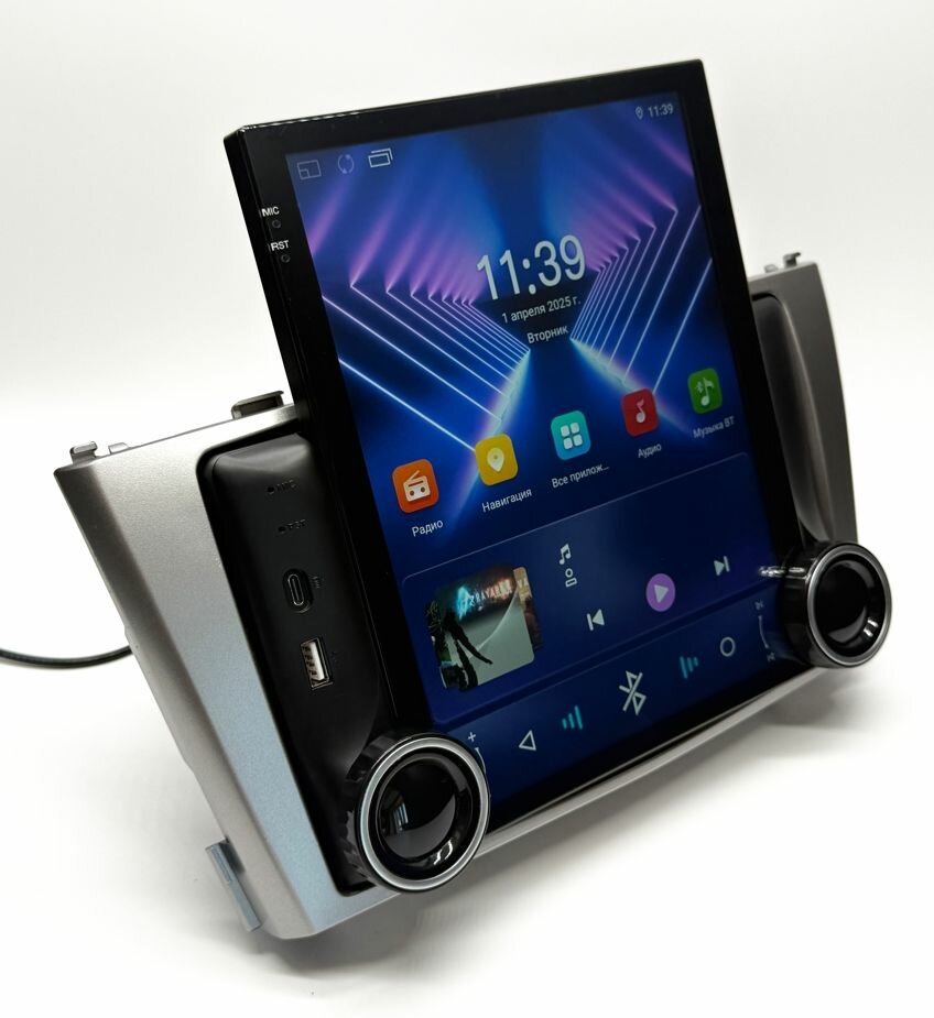 Большая магнитола Tesla Drive One 4/64 с крутилками Toyota Avensis T270 2008-2015 серебристая