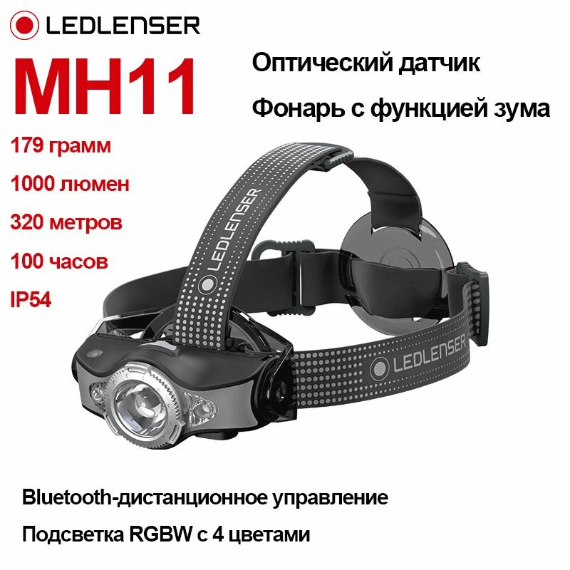LEDLENSER MH11, Налобный фонарь, 1000 люмен, 320 метров, Bluetooth