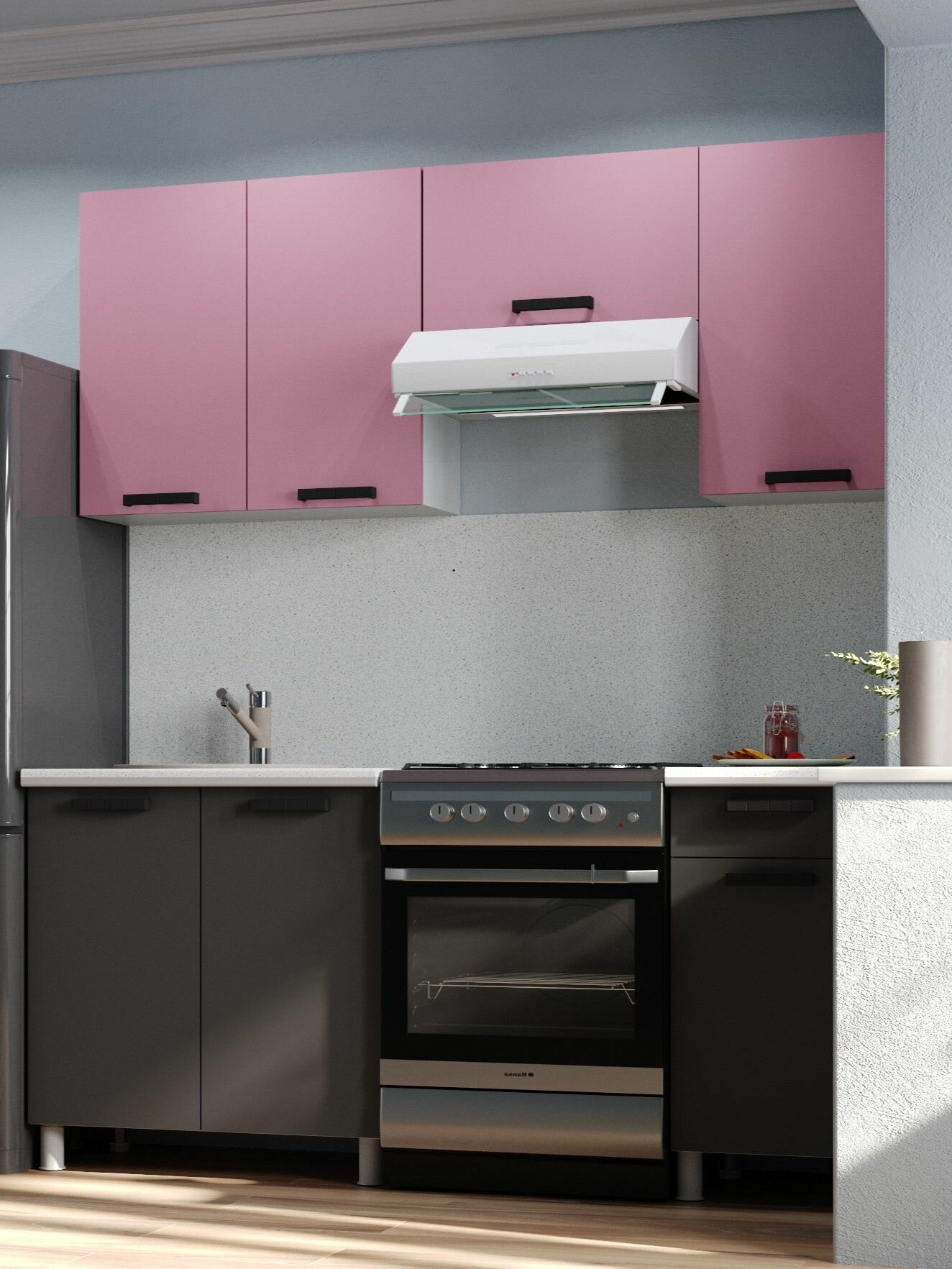 Кухонный гарнитур с окапом Осло МДФ 1,8м карбон сакура/карбон вулкан без столешницы