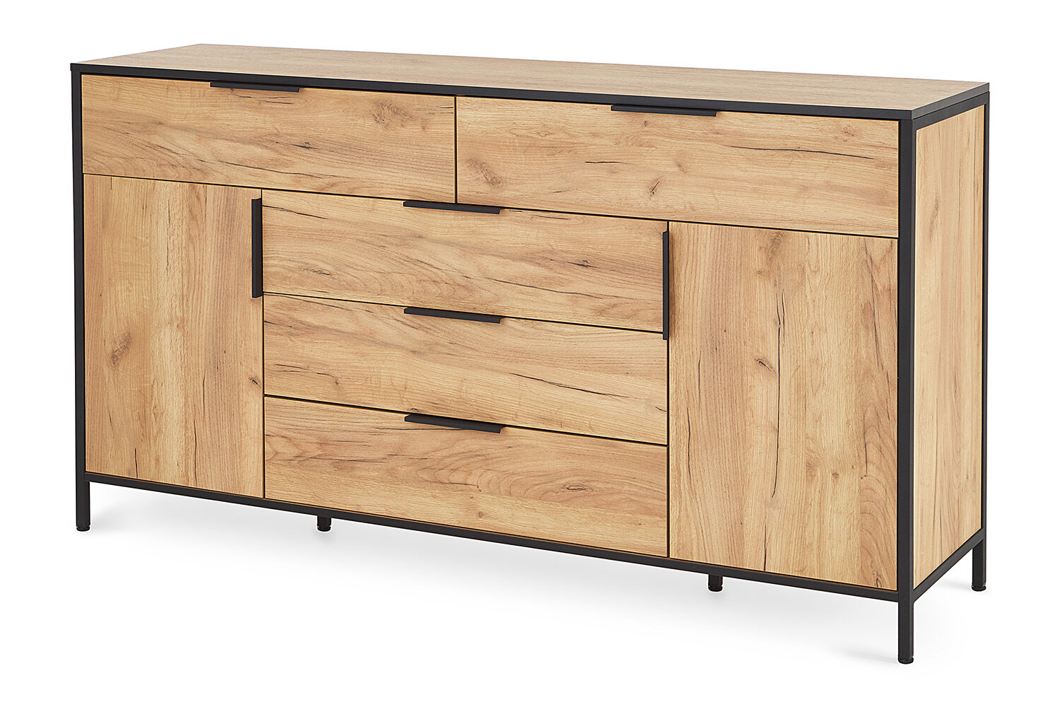 Комод Квадро 164х94х43 см, 5 ящиков, цвет чёрный/дуб крафт золотой
