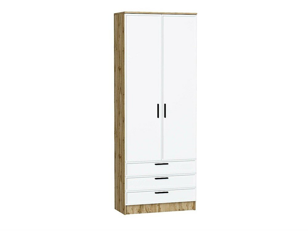 VVT Шкаф двухстворчатый Стиль ШК-803 с ящиками Дуб Вотан, White Silk, Фрейм