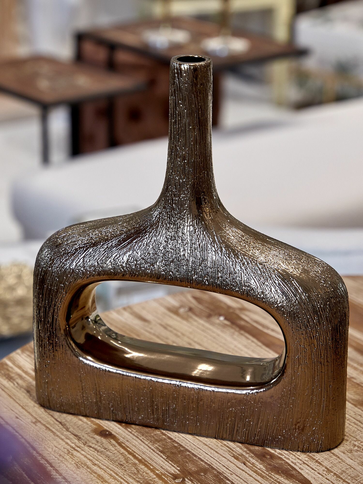 C6107 Ваза настольная 29х7х33см, керамика, коричневая, Glasar