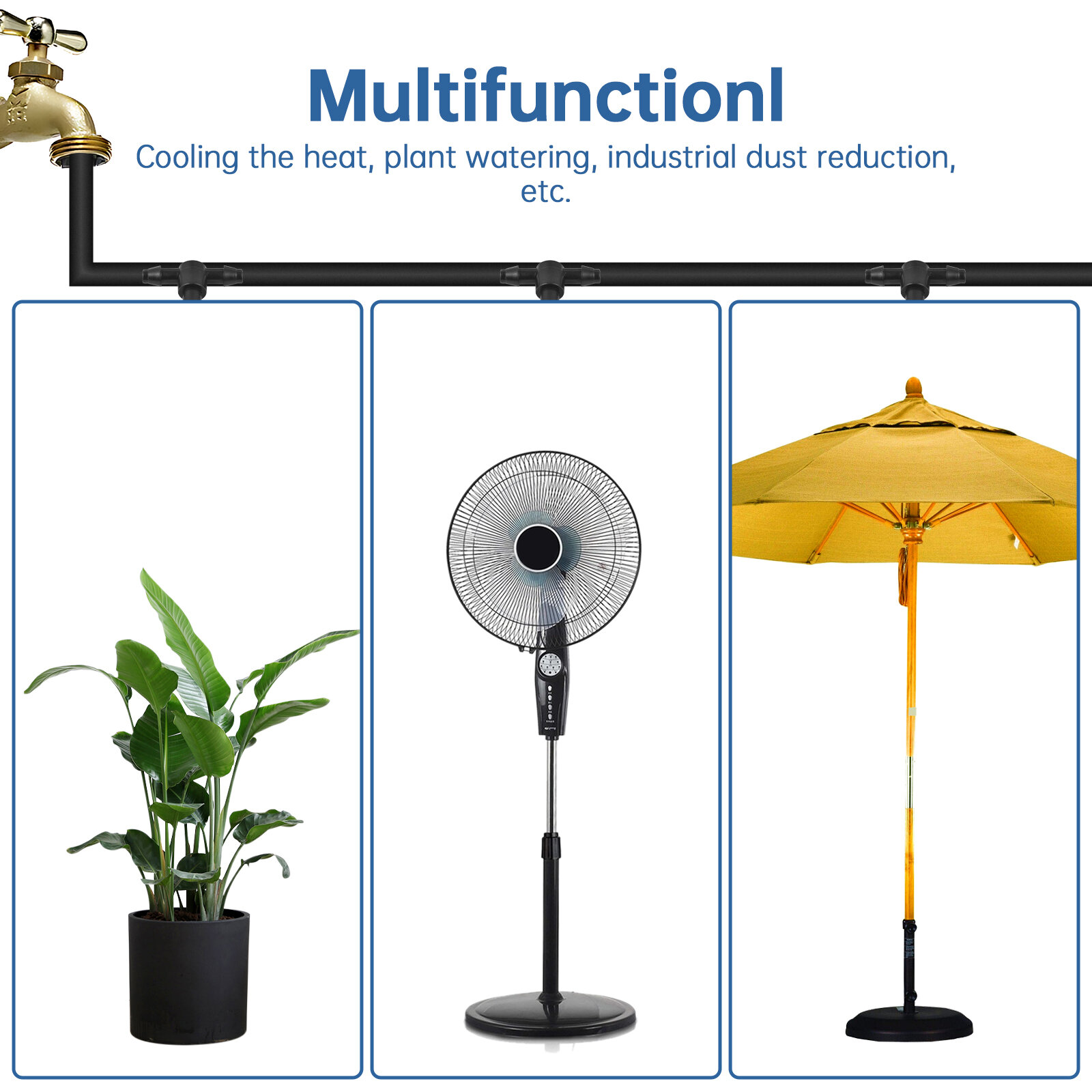 Система охлаждения распылением воды на открытом воздухе, 52-футовая (16 м) линия распыления/16 латунных распылительных форсунок/3/4-дюймовый латунный адаптер, распылители для наружного применения, патио, сада, заднего двора, теплицы, батута, аквапарка