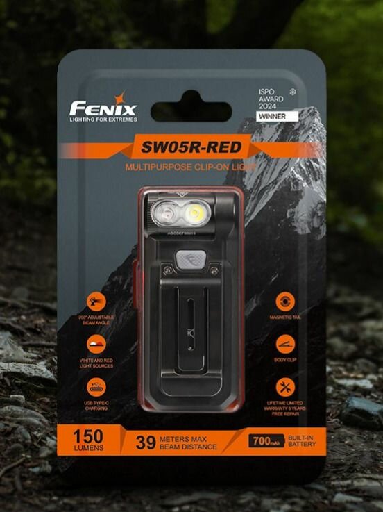 Фонарь Fenix SW05R-RED черный (белый и красный свет) универсальный, магнитный хвост, широкая клипса, поворотная головная часть, Type-C
