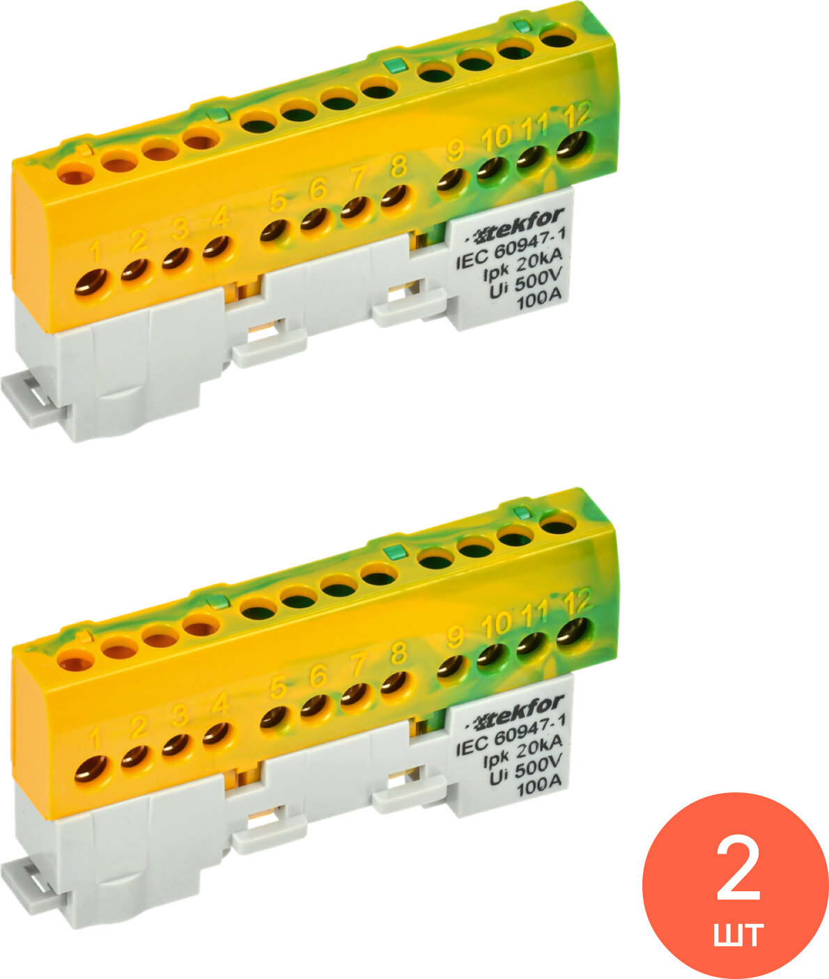 Шина IEK / ИЭК Tekfor PE земля, изолированная на универсальном держателе 6х9-12-ЖЗ, 100А / соединитель проводов (комплект из 2 шт)