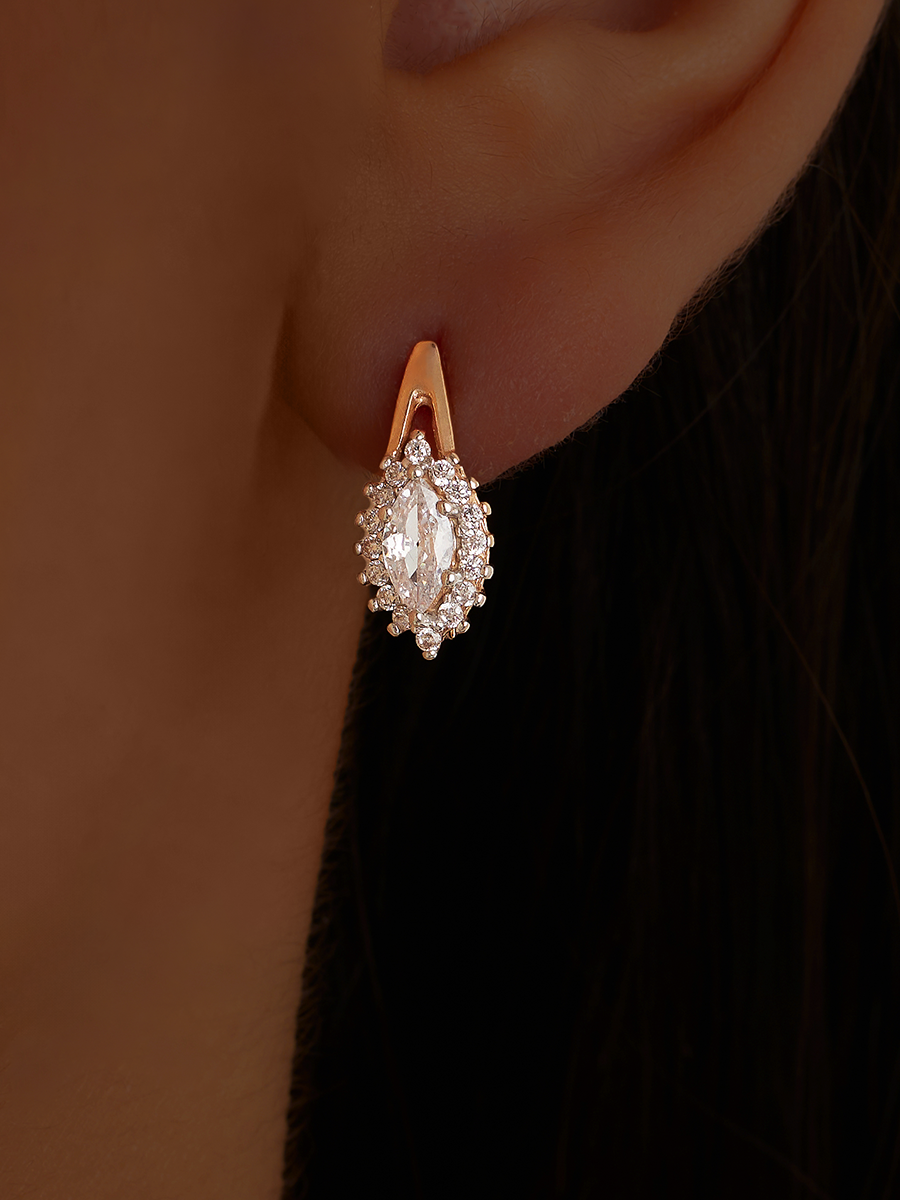 Серьги, серебро, 925 проба, золочение, фианит