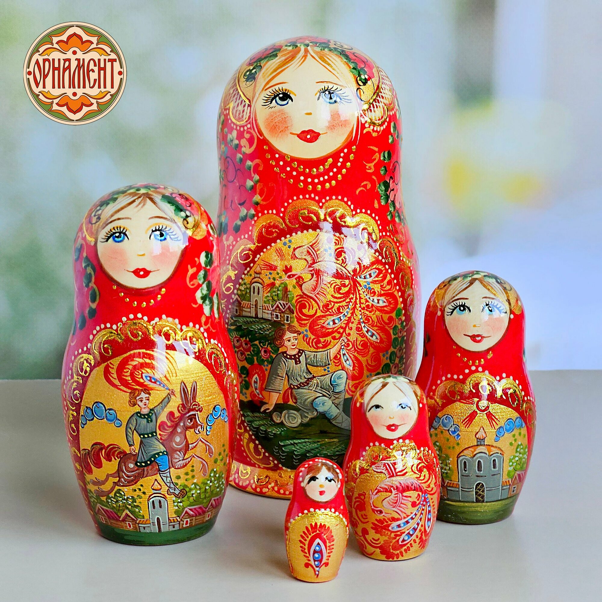 Матрешка деревянная детская Жар-Птица 5 мест развивающая игрушка 15 см Орнамент