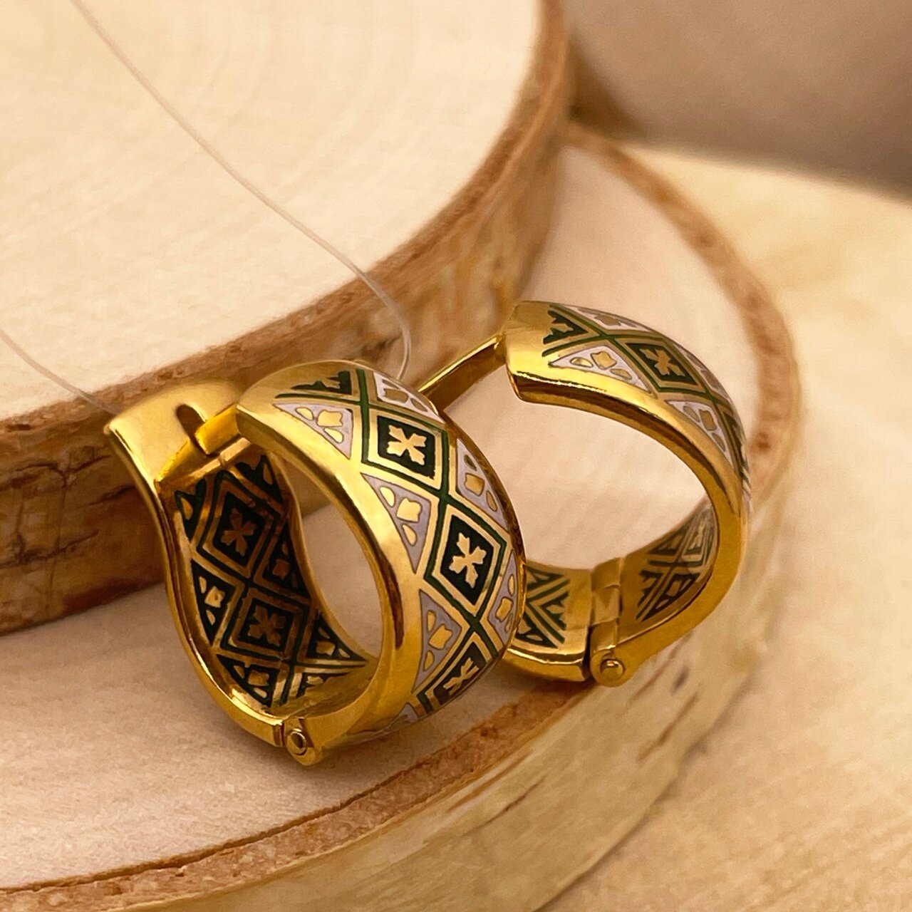 Серьги Русские Мастерские, серебро, 925 проба, золочение, оксидирование, чернение, эмаль