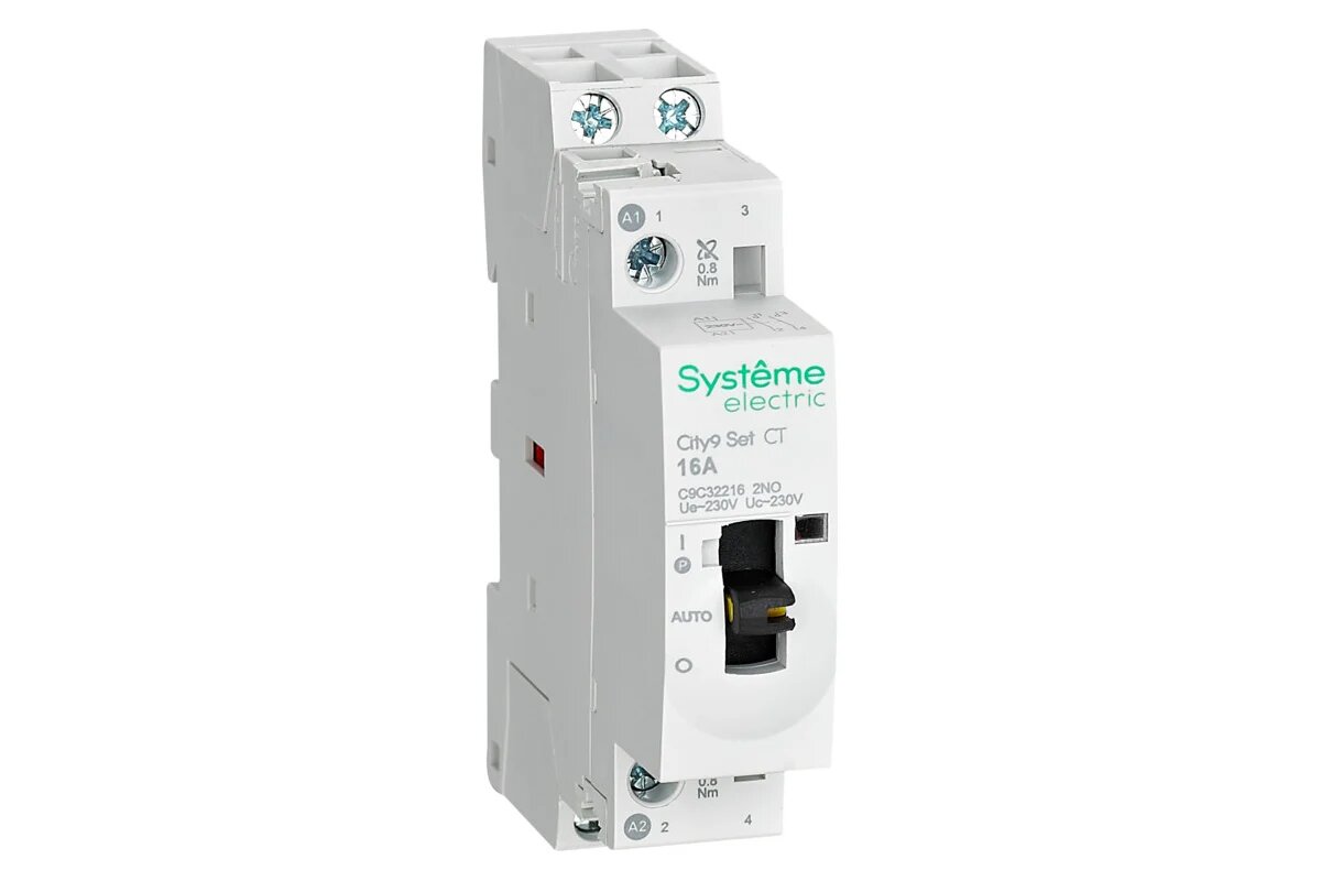 Systeme Electric City9 Контактор модульный двухполюсный 2P 16A AC 230В-230В C9C32216