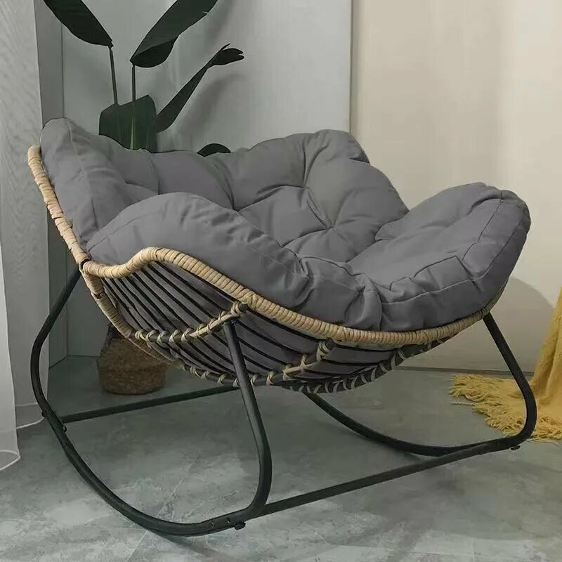 Кресло-качалка реклайнер, металл, нагрузка 200 кг, серый(65.5×120×76 см, 18 кг)