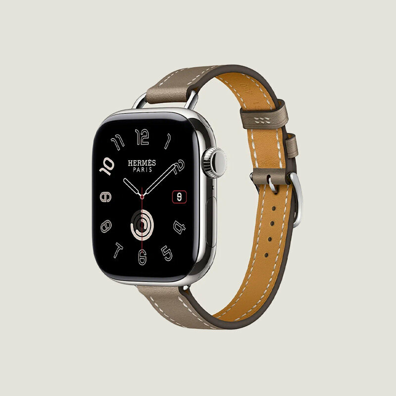 Часы Apple Watch Hermès Series 11 GPS + Cellular 42mm Silver Titanium Case with Etoupe Attelage Single Tour