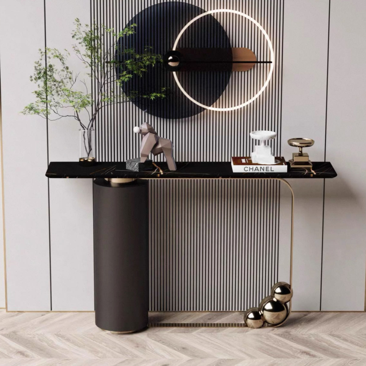 Интерьерная консоль с фигурным основанием и керамической столешницей Oullins (180*35*85)