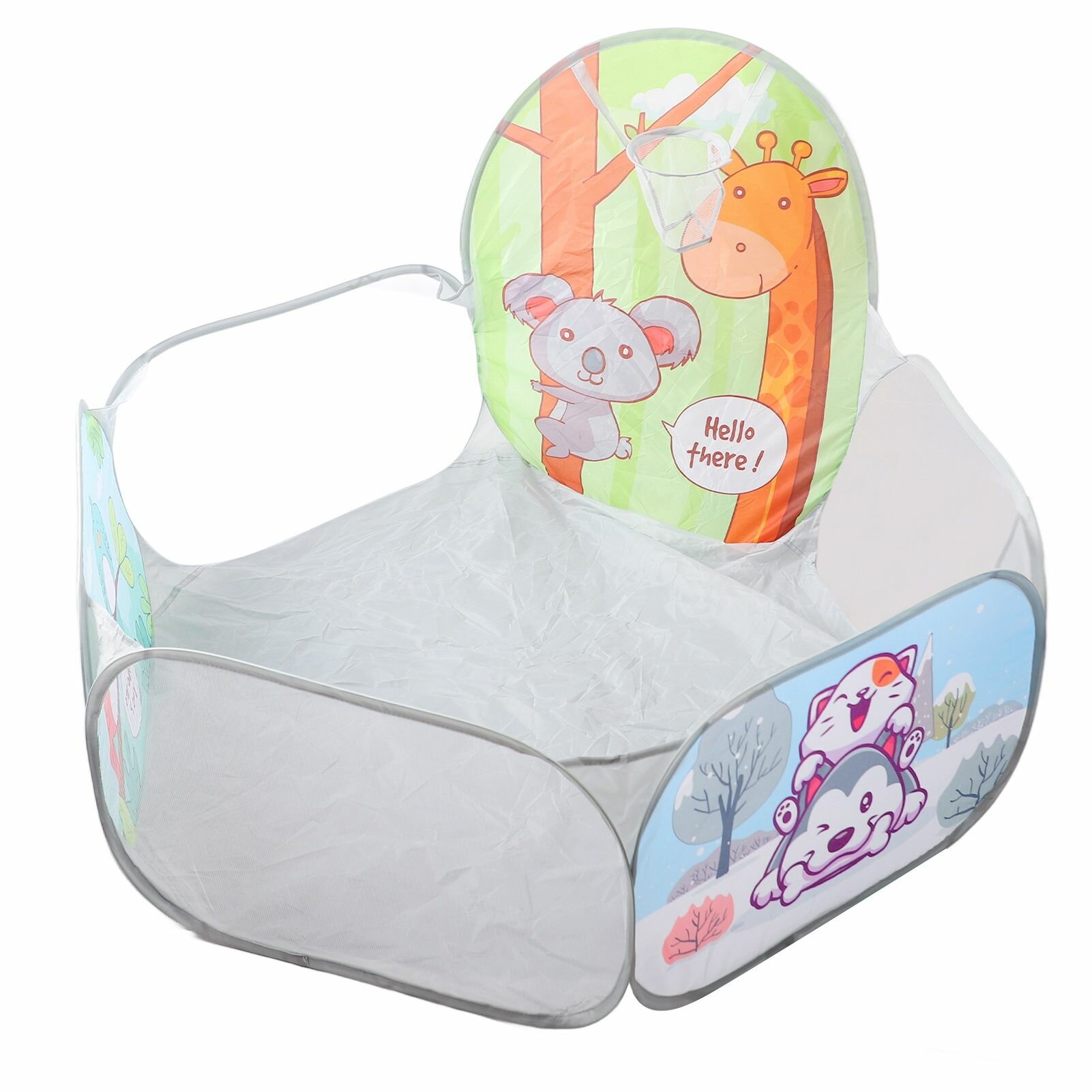 Детский складной бассейн с шариками и баскетбольным кольцом — игровая палатка, развивает моторику и воображение