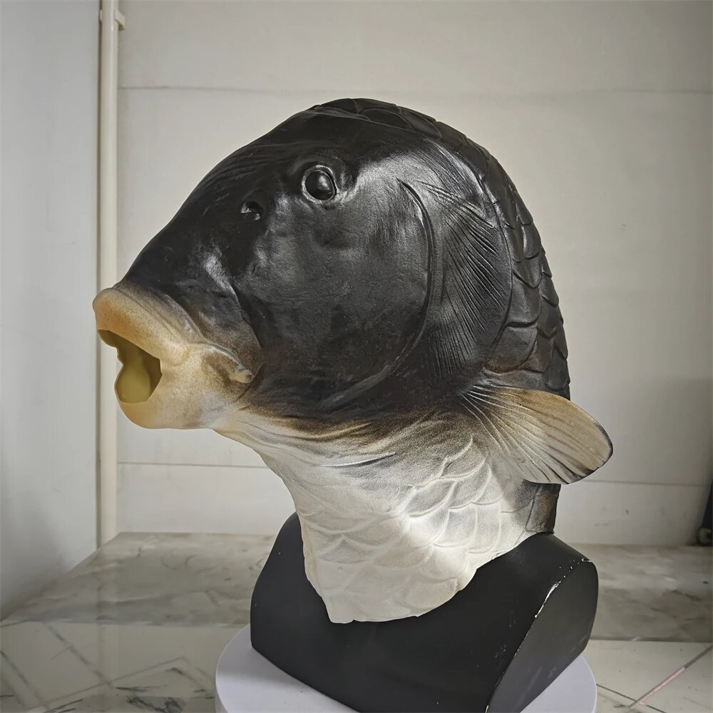Маска рыбий голова черная карп Black Carp Mask