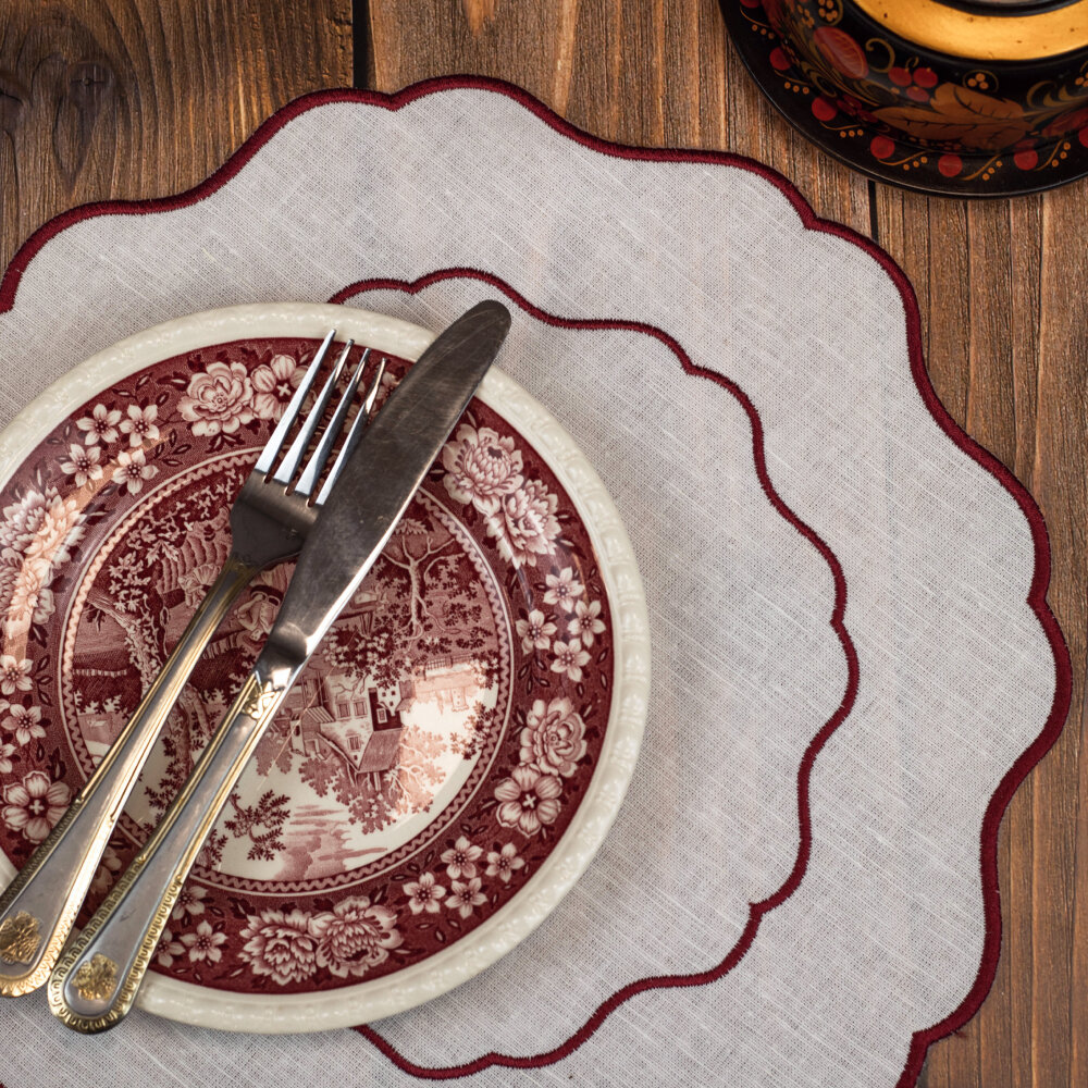 Сервировочные салфетки плейсматы VintageDreams , лен+хлопок, ручная обработка, 2 шт