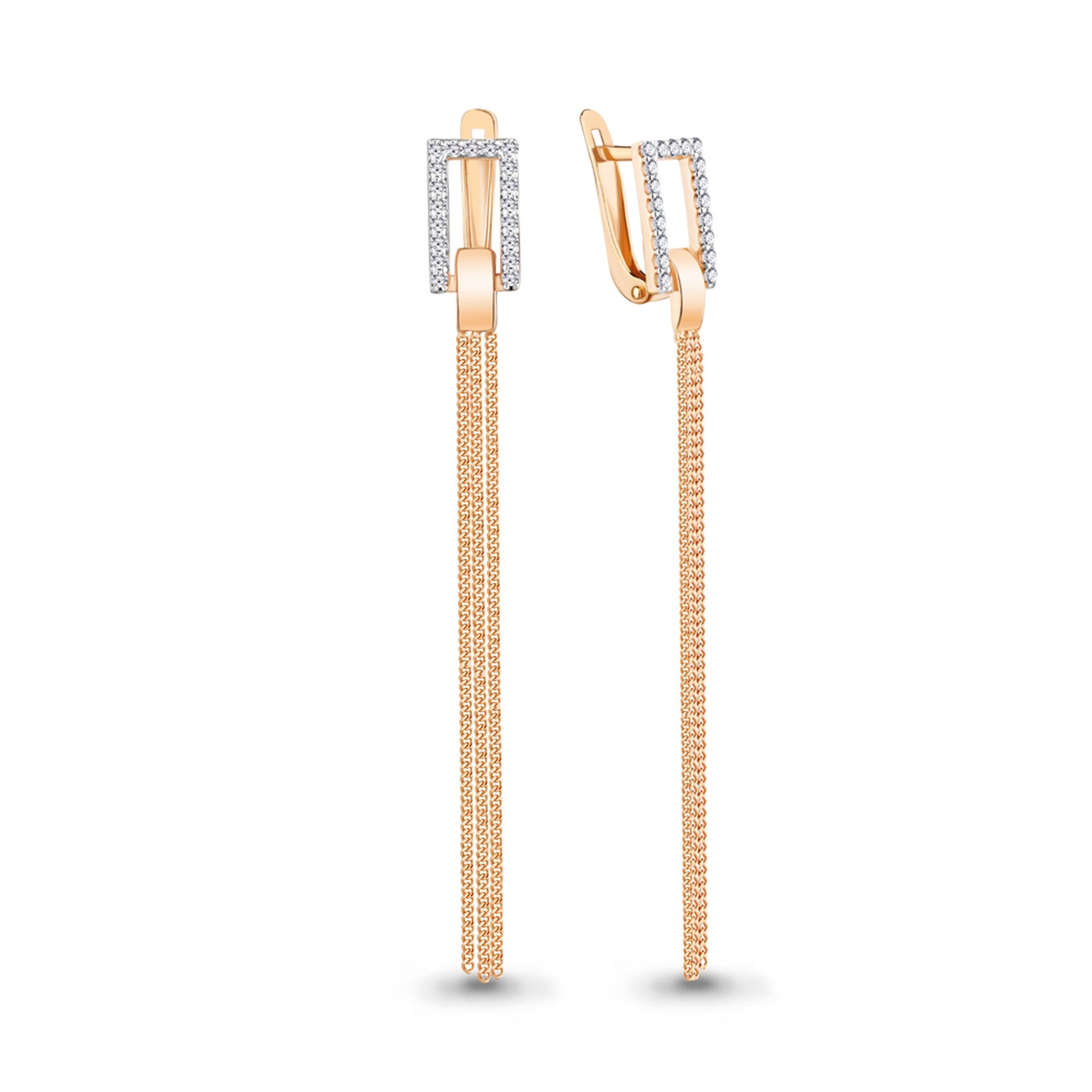 Серьги, серебро, 925 проба, золочение, фианит