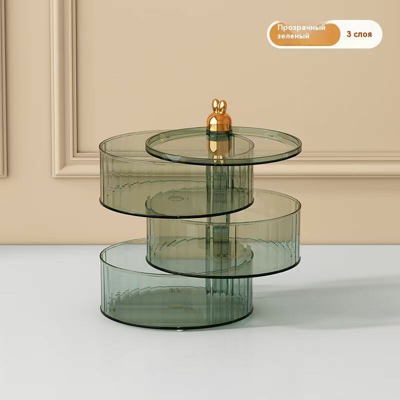 Трехъярусная менажница с крышкой для хранения сладостей, конфет, печенья и орехов прозрачная, вращающаяся на 360 , компактная и удобная