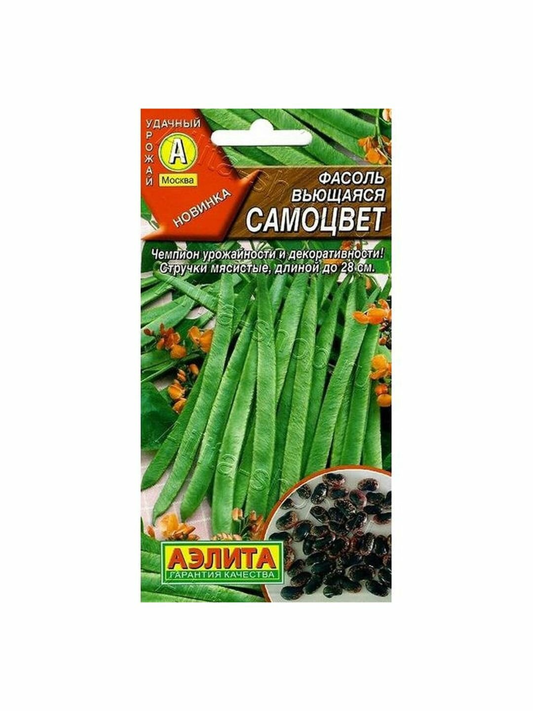Семена Фасоль Самоцвет вьющаяся, среднеспелый, Аэлита, 1 пачка - 5г семян