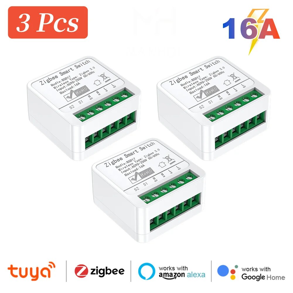 Умный выключатель Zigbee2MQTT 2-клавишный 16А