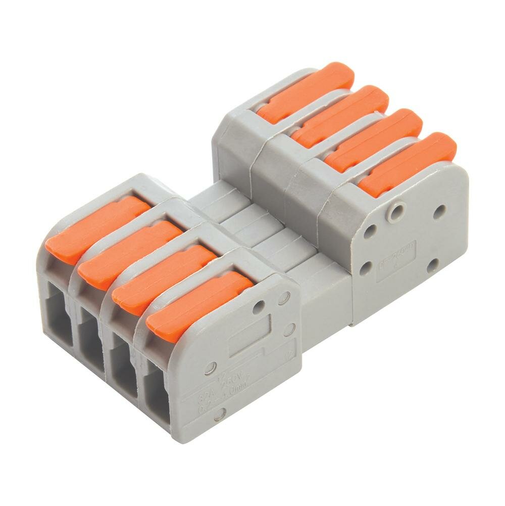 Клемма монтажная компактная STEKKER для подключения фазных проводников 4 контактные группы, LD221-424, цвет /Серый, мат