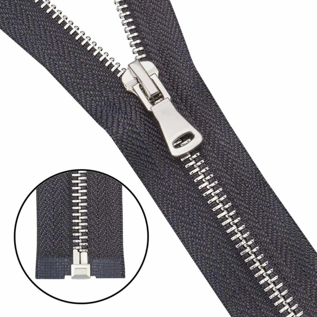 Молния разъемная металлическая Т5 1 замок 65см, никель (301 т. серый), 5 шт