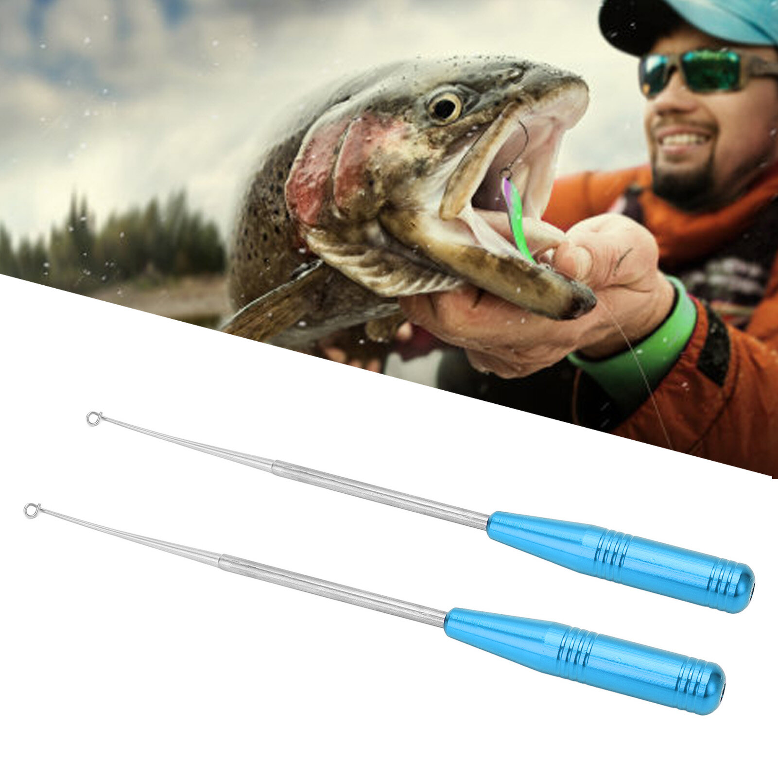 2 шт, средство для удаления рыболовных крючков из нержавеющей стали, 17,5 см, быстрый экстрактор, аксессуары для рыболовных инструментов с коробкой для хранения, синий