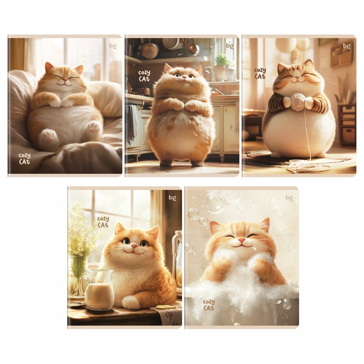 Тетрадь общая 48л, А5 BG "Cozy cat", клетка, выборочный лак (Т5ск48_вл 57629), 5шт.