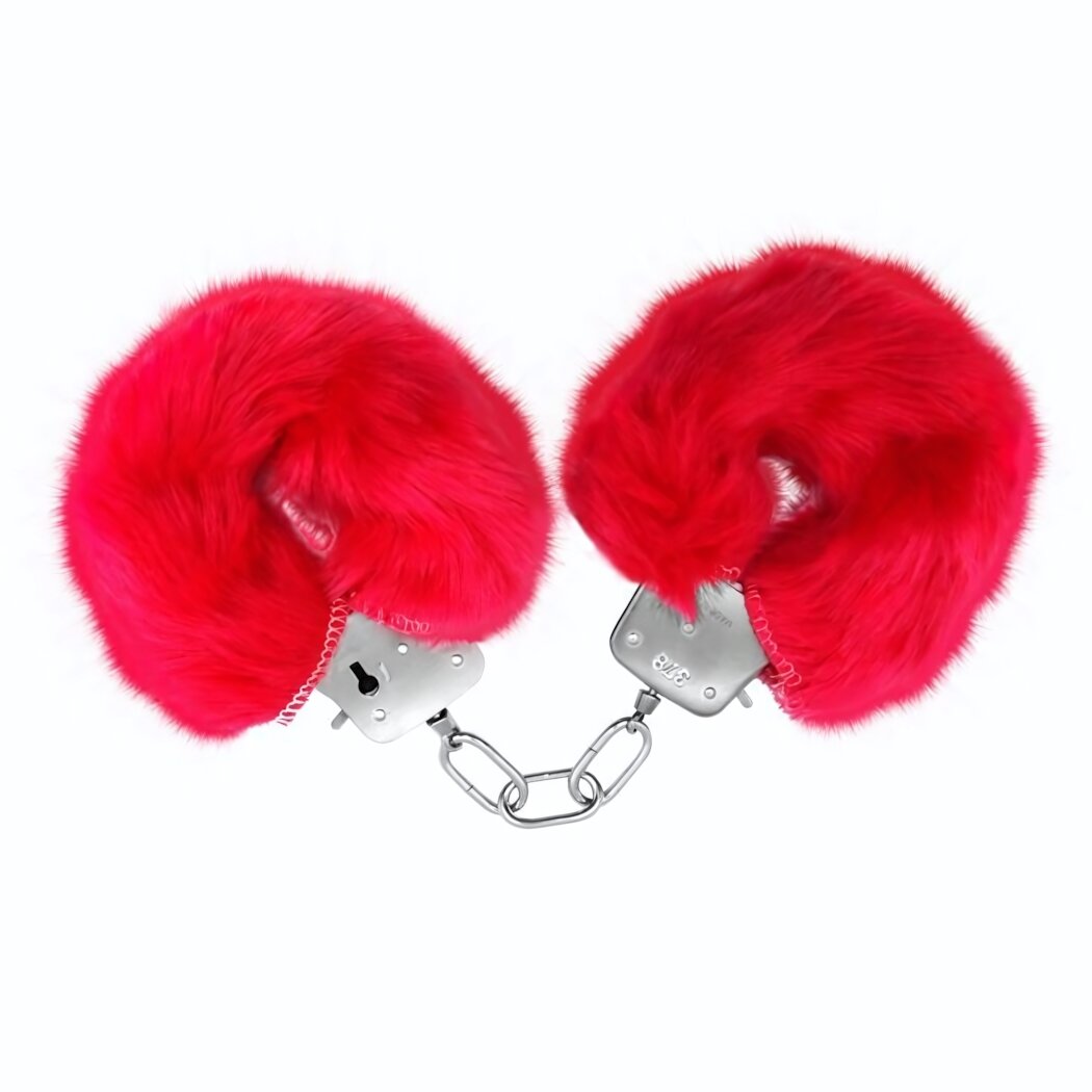 Меховые наручники BDSM с ключами, ярко-красные, прочные металло- мех