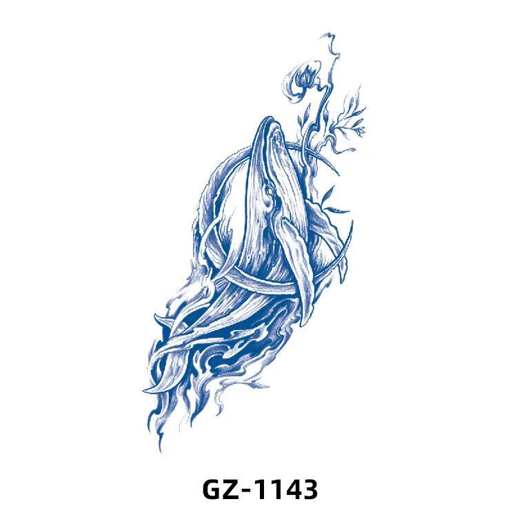 Временная татуировка GZ-1143, кит и цветы