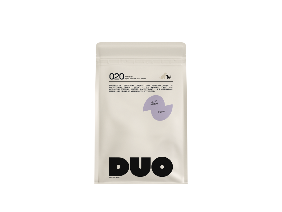 Cухой корм DUO Nutrition полнорационный для щенков всех пород с ягненком и рисом - 1 кг