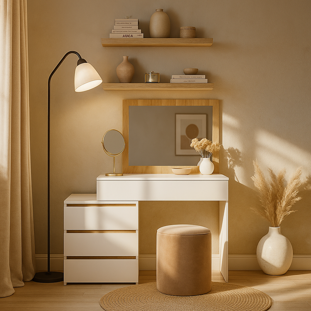 Туалетный столик трансформер с зеркалом, 3 ящиками универсальный; Галант-6 белый-крафт золотой; МК "пирамида" 135х110х42