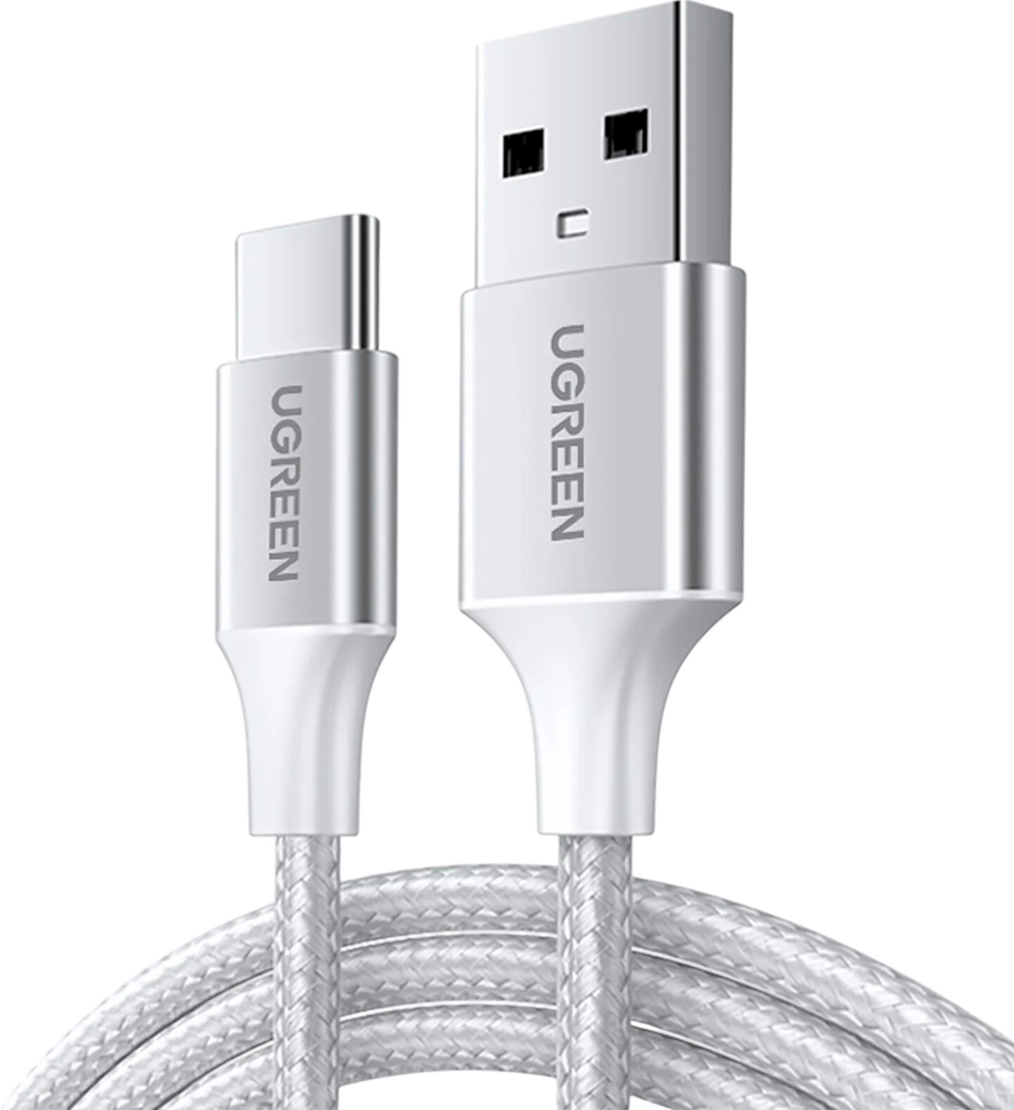 Кабель Ugreen US288, белый, экранированный, USB 2.0, USB 3.0, Type-C, 1м