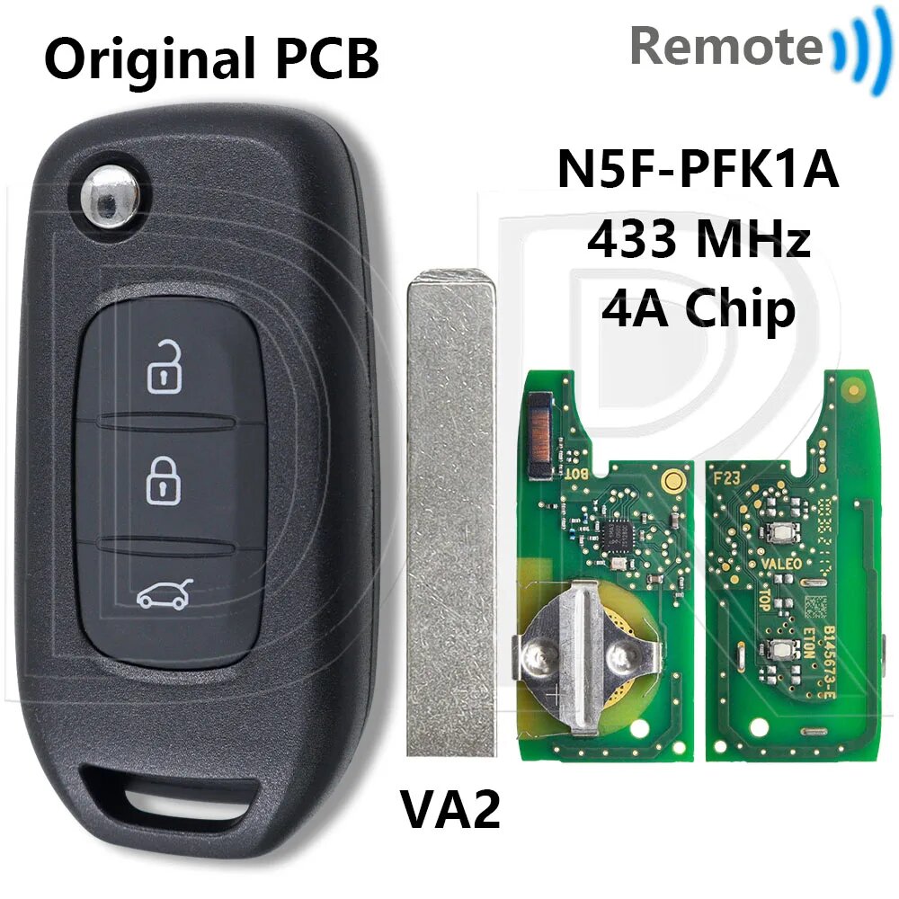 Отличный N5F-PFK1A оригинальный чип PCB 4A 433 МГц автомобильный дистанционный ключ для Renault Logan Duster Sandero Oroch Clio5 Twingo Kadjar Megane 3 BT VA2