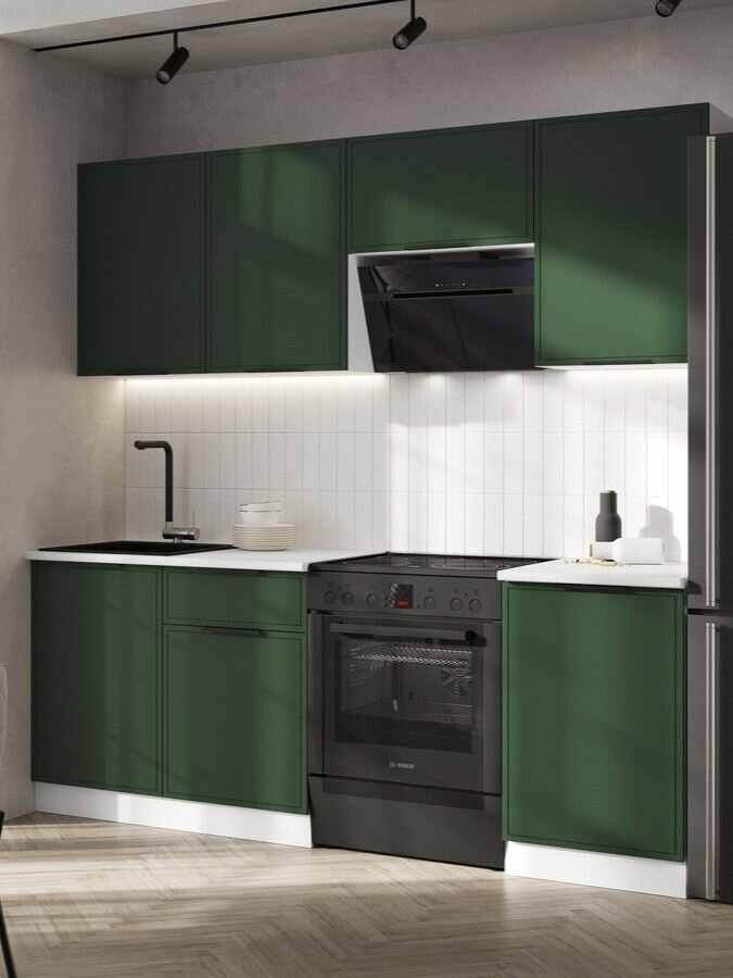 Кухонный гарнитур 2,1м (490) Николь холст темно-зеленый, белый со столешницей, МИФ