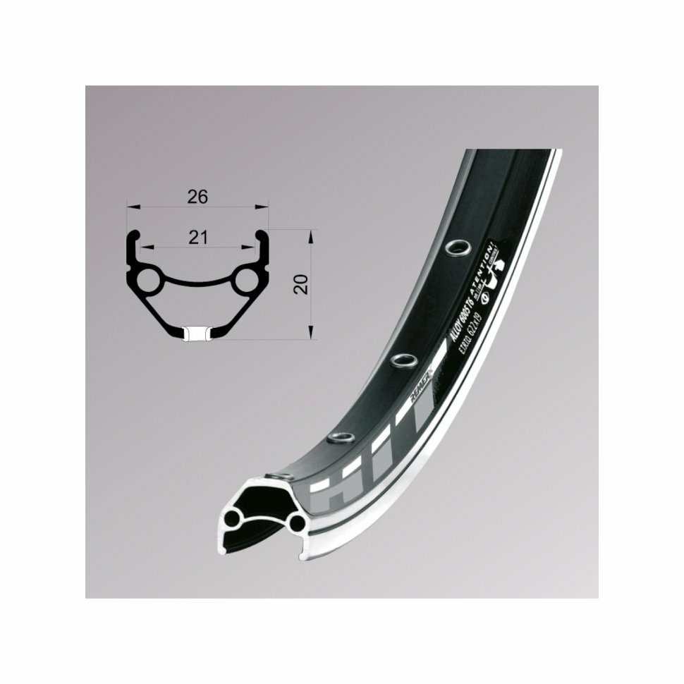 Обод 26” Remerx HIT 21, 559x21, 32 спицы, 502 гр, двойной, пистонированный, черный.