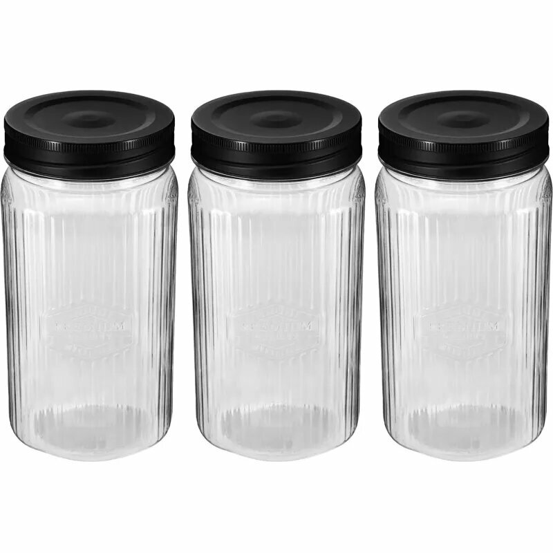 Набор банок квадратных с рельефом PREMIUM 1.3л, 3шт (Черный)