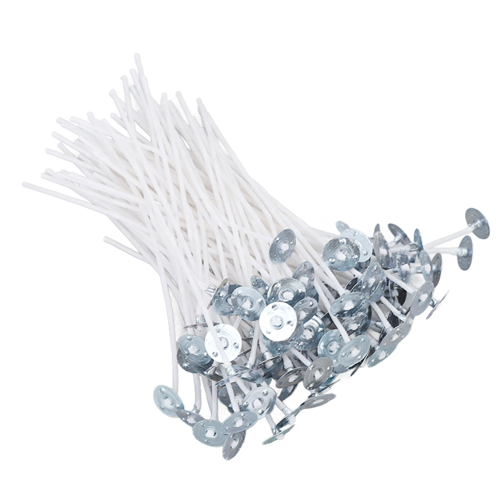 100pcs 12cm Candle Wick Core Pre Waxed Metal Sustainer Tab White for DIY Crafts Making
