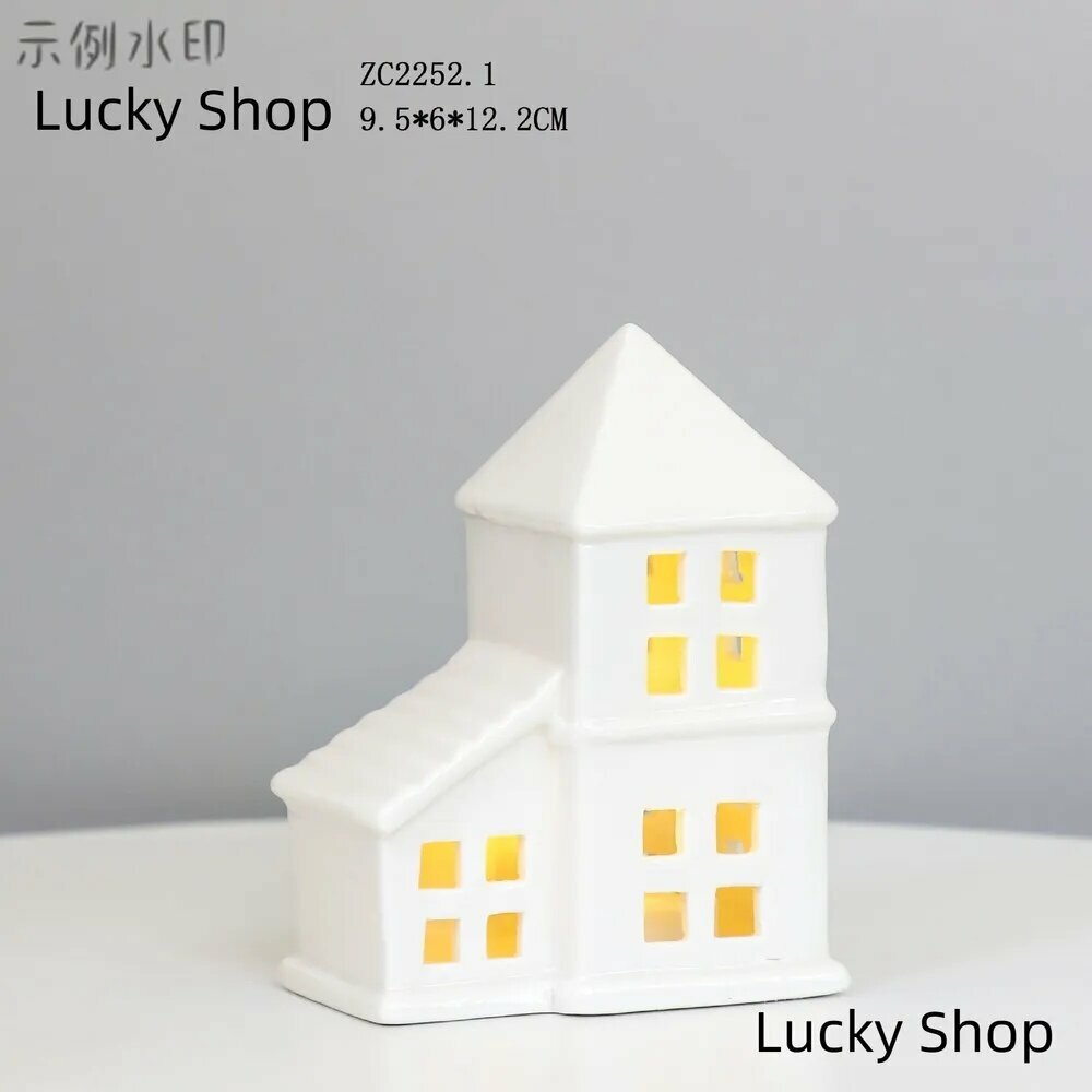 Домик с подсветкой декоративный фарфоровый из коллекции New Year Essential белый статуэтка новогодняя