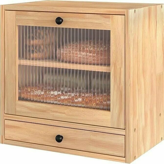 Хлебница, Деревянный ящик для хранения зерна с окном，37 см х 24 см х 34 см