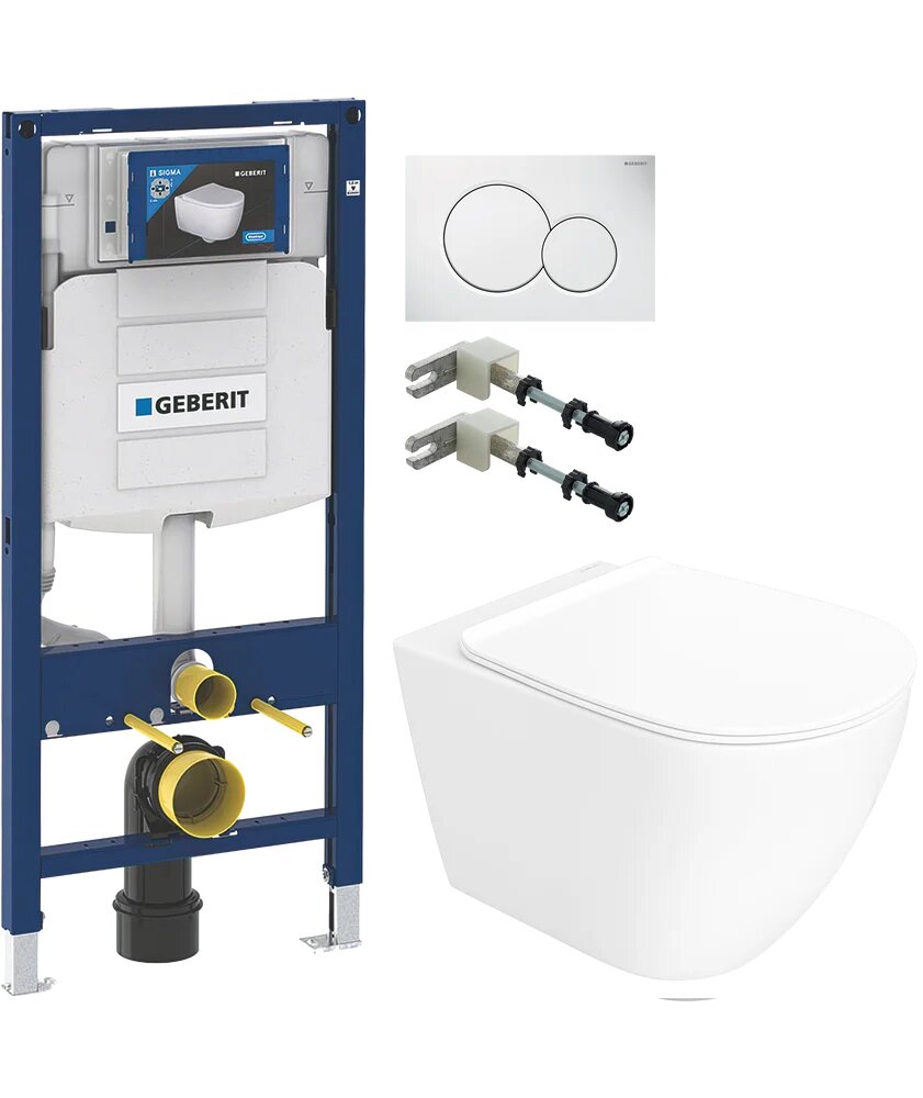 Комплект Унитаз подвесной STWORKI Готланд S13401WH / Инсталляция Geberit Duofix UP 320 111.300.00.5 / Кнопка белая, Крепления к стене