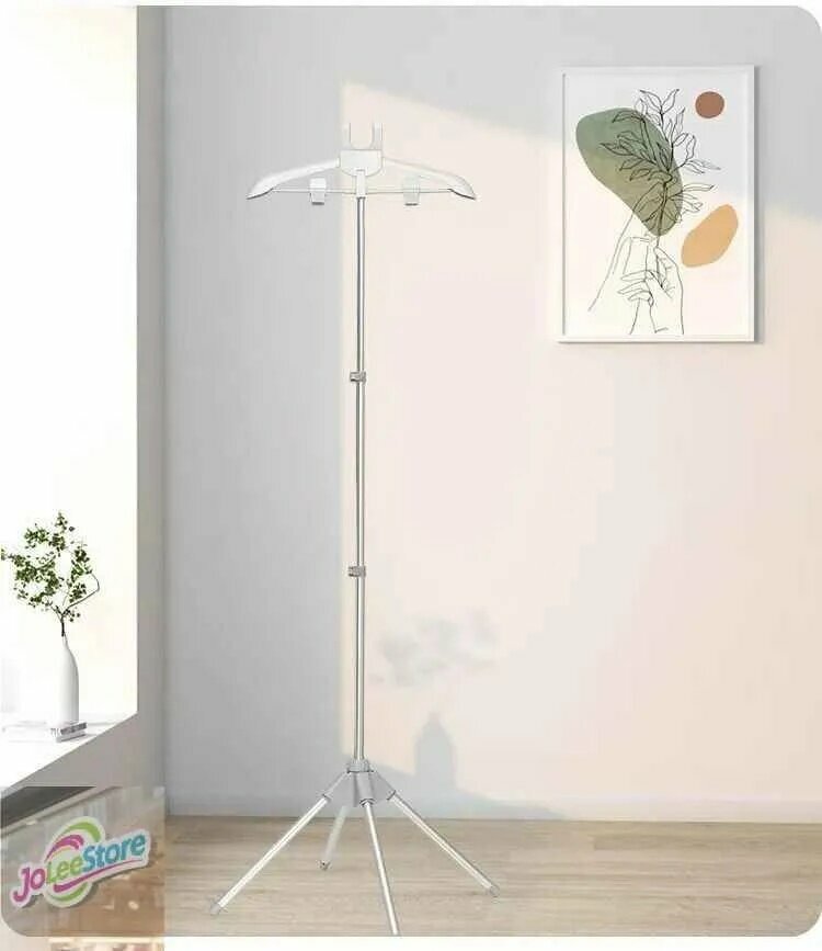 Вешалка напольная для отпаривания одежды телескопическая, складная стойка с плечиками, высота 1,6 м, цвет серый