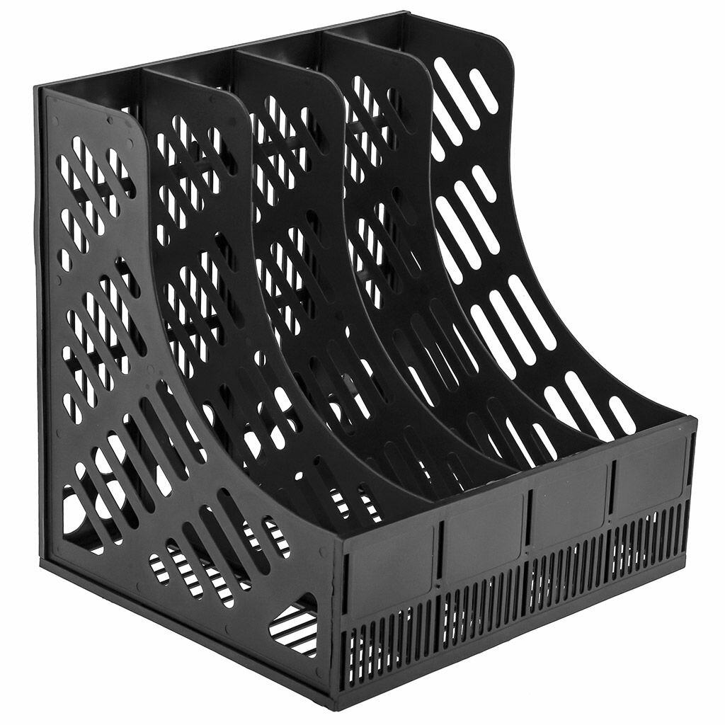 Подставка-лоток-огранайзер для бумаг и папок КНР вертикальная 30,5х26х30,5 см, 4 отделения, сетчатый, пластик, цвет - черный, в разобранном виде (a099-1)