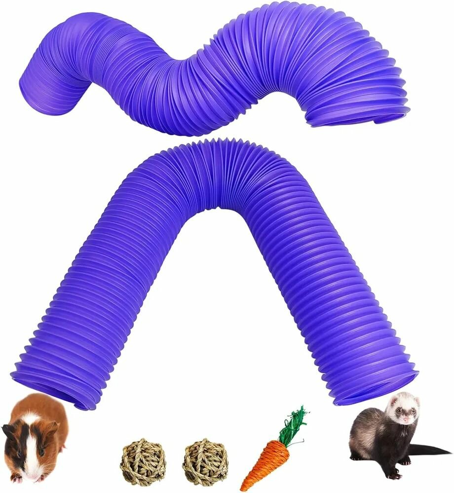 Тоннель-труба для хорьков, крыс и грызунов 1 метр, складной лабиринт для игр и активности Диаметр 10CM (удлиненный 80CM) фиолетовый