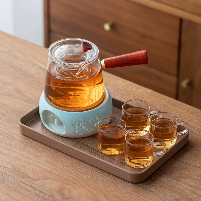 Чайник с подогревом от свечи для домашнего использования, набор для приготовления полезного чая, стеклянный чайник,